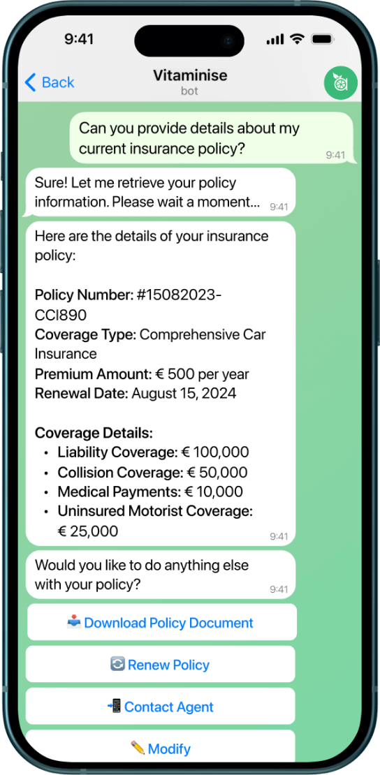Vitaminise Chatbot for Insurance Companies